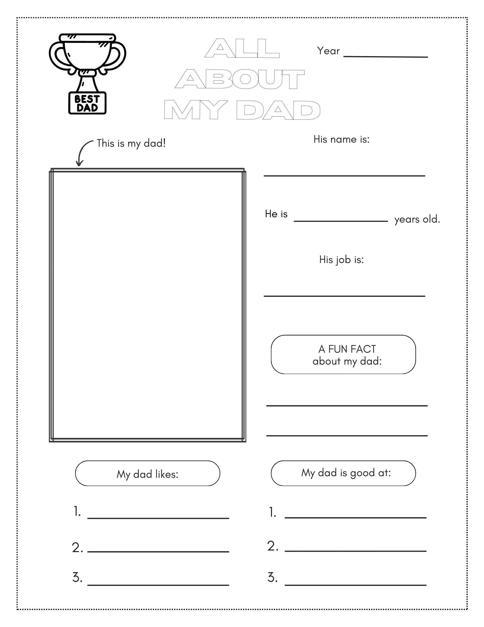 All About My Dad Worksheet – Sun & Lace